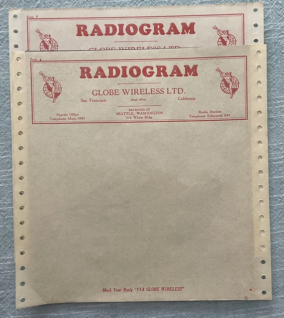 GLOBE WIRELESS TELEGRAPH radiogram Blank Carbon Copy Set $5.99 - PicClick