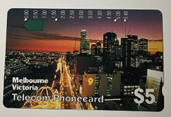 TELECOM PHONECARD, $5 magnetic, Melbourne, Victoria, Australia, Rare ...