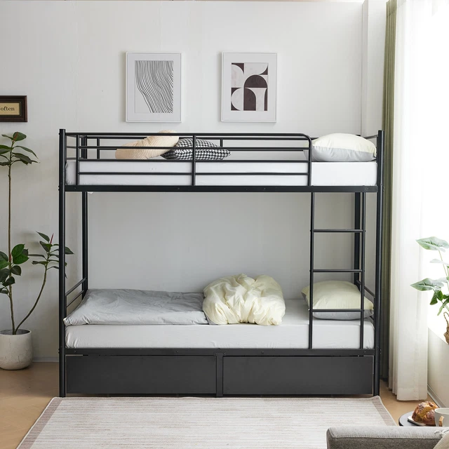 3FT TWINS BUNK Bed Frame Loft Flats Bed with Two Storage Drawer Ladder ...
