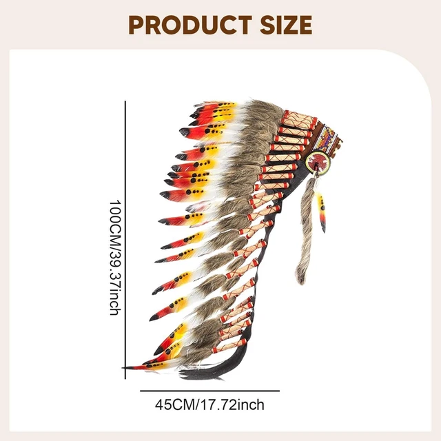 INDIAN CHIEF FEATHER Headdress Hat Headwear for Party Masquerade Fancy ...