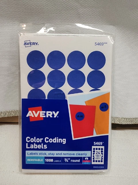 AVERY PRINTABLE REMOVABLE Color-Coding Labels 3/4" dia Dark Blue 1008 ...
