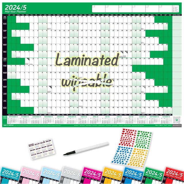 2024/2025 MID-YEAR WALL Calender LAMINATED Planner Calendar Chart +Pen ...