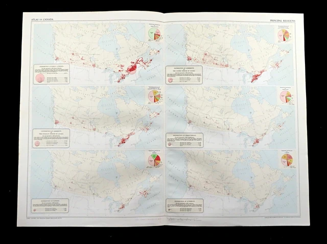 MAP OF CANADA Population Religion Presbyterian Lutheran Large Vintage ...