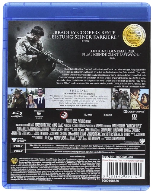 AMERICAN SNIPER BLU-RAY Kriegsfilm Clint Eastwood Bradley Cooper EUR 1 ...
