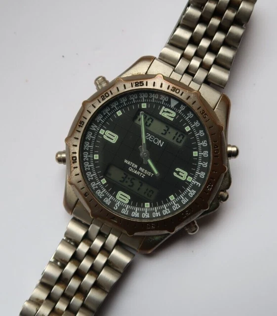 VINTAGE ZEON ANI-DIGI PILOT CHRONOGRAPH GENTS WATCH circa 1990s £11.11 ...