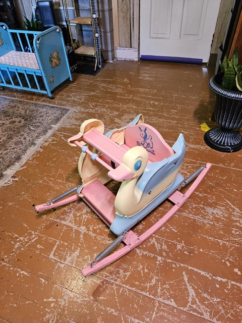 VINTAGE DELPHOS BENDING Spring Loaded Shoofly Duck Ride On Toy Rocker ...