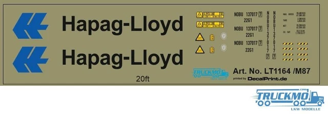 TRUCKMO DECAL HAPAG Lloyd 20ft Container LT1164 Scale 1:87 EUR 4,10 ...