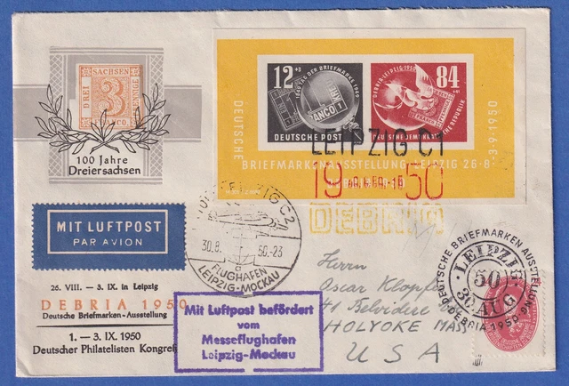 DDR DEBRIA-BLOCK MIT 3-Farben-So-O Leipzig in MIF auf LP-Brief in die USA EUR 109,25 - PicClick DE