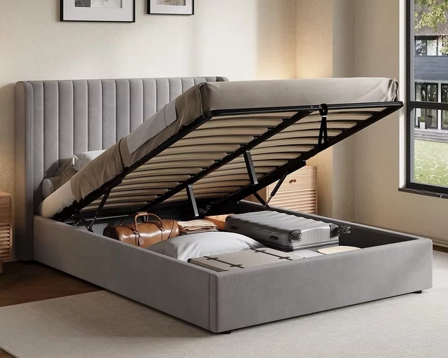 BELGRAVIA VELVET OTTOMAN Bed Frame Gas Lift Storage Upholstered Bed All ...