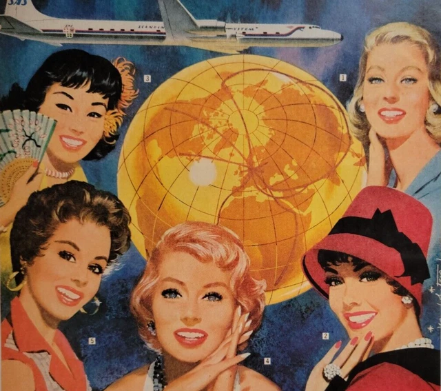 SAS SCANDANAVIAN AIRLINES DC-7C Worldwide Routes 1957 Time Ad 7.5x11 ...