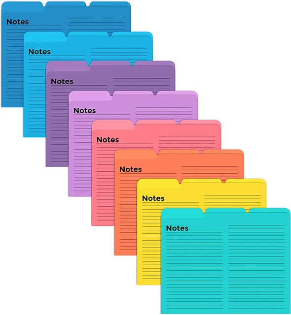 LINED FILE FOLDERS, 24 Pack, Notes Tabbed File Folders, 1/3 Cut Tabs, 8 ...