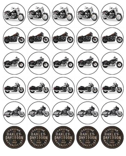 HARLEY DAVIDSON EDIBLE Cupcake Toppers Wafer Birthday Cake Decorations ...