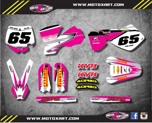CUSTOM GRAPHICS FULL kit SHOCKWAVE PINK STYLE stickers to fit KTM 65 ...