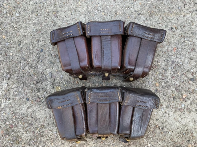 WW1 AND WW2 German K98 GEW98 Triple Ammunition pouches brown Ammo ...