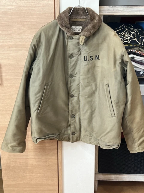VTG WWII US NAVY USN N1 Deck Jacket Sz 42 Alpaca Stencil Work Coat Rare ...