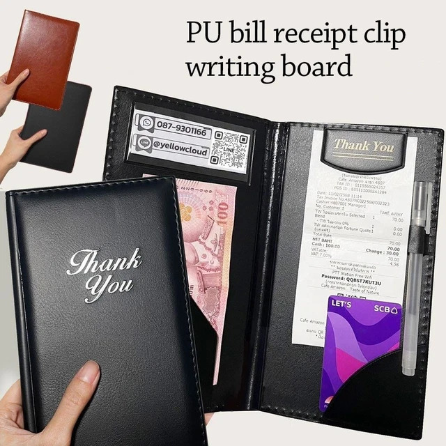 PU LEATHER BILL Book Waterproof Bill Folder Cash Receipt Folder Office ...