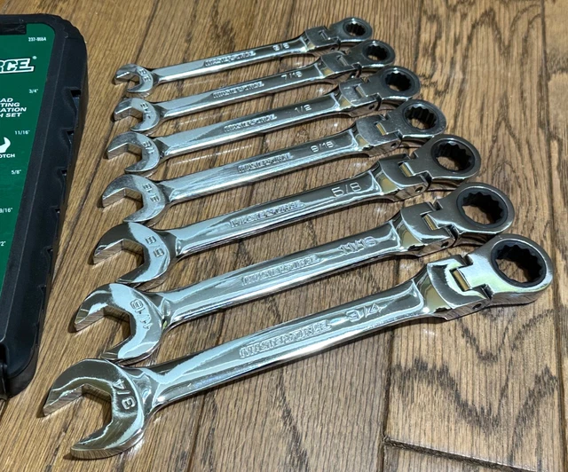 MASTERFORCE TOOLS FLEX HEAD SAE Ratcheting Combination WRENCH Set Lot ...