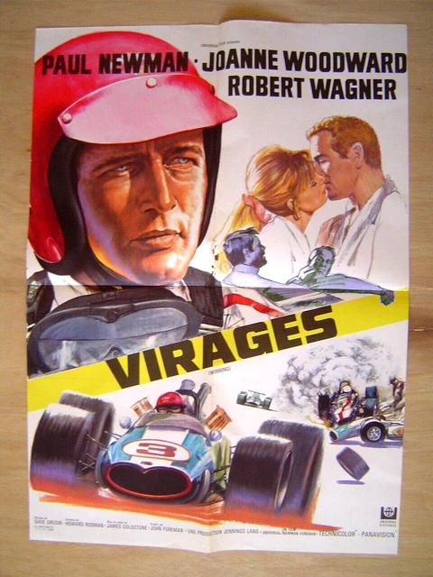 AFFICHE CINEMA LITHO ancien : film VIRAGES course auto / NEWMAN WAGNER ...