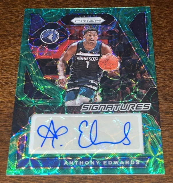 ANTHONY EDWARDS #/8 Prizm Green Choice SSP 1/1 Lupi di legno auto ...