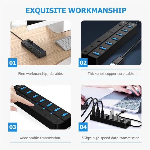 MEHRERE USB-ANSCHLÜSSE USB-PORT-EXPANDER Zusätzliche Für Laptop Adapter ...