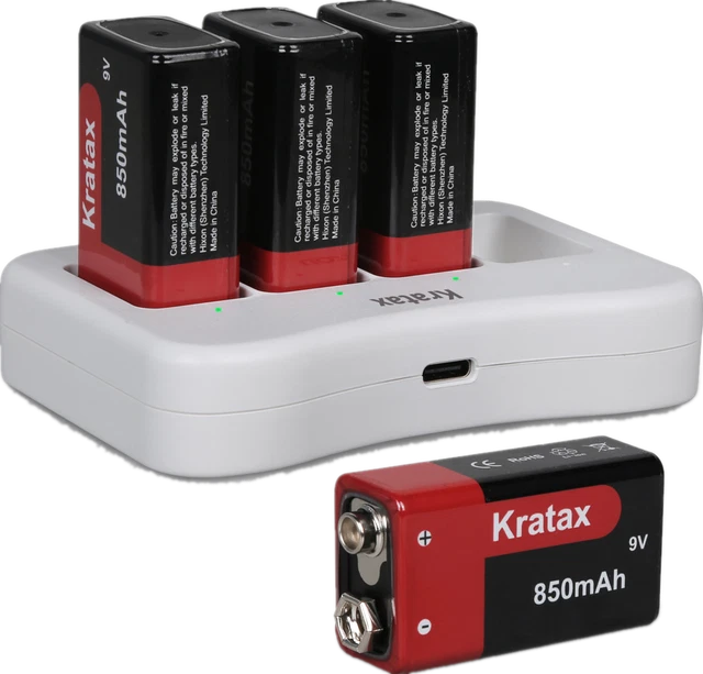 850MAH 9V RECHARGEABLE Li-ion Battery 4-Slot 9-Volt lithium batteries ...