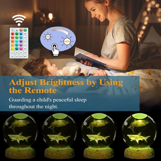 NIGHT LIGHT, 3D Crystal Ball Shark Lamp, Underwater Gifts with 16 Color ...