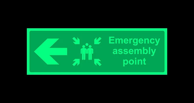 EMERGENCY ASSEMBLY POINT directional Left arrow Safety sign ...