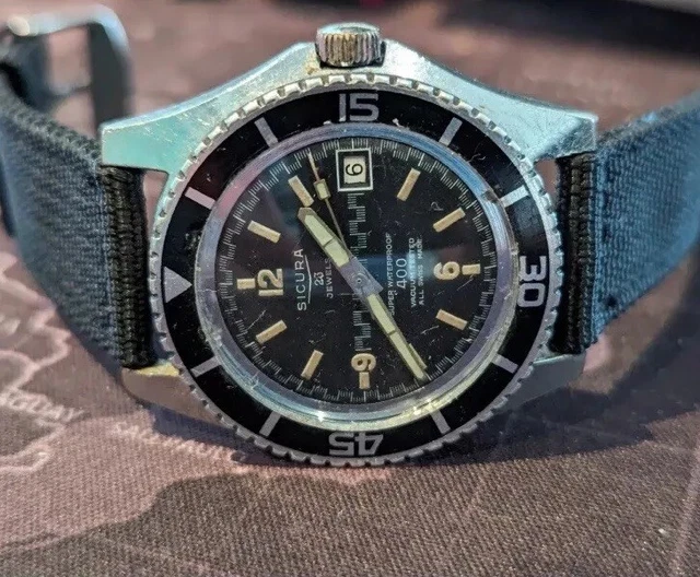 RARE SICURA SUPER Waterproof Vintage Divers Watch Ticks Needs Servicing ...