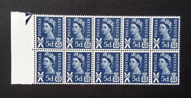 SCOTLAND 1968 5D royal blue SG S11, phosphor no wmk, block of 10 mint ...