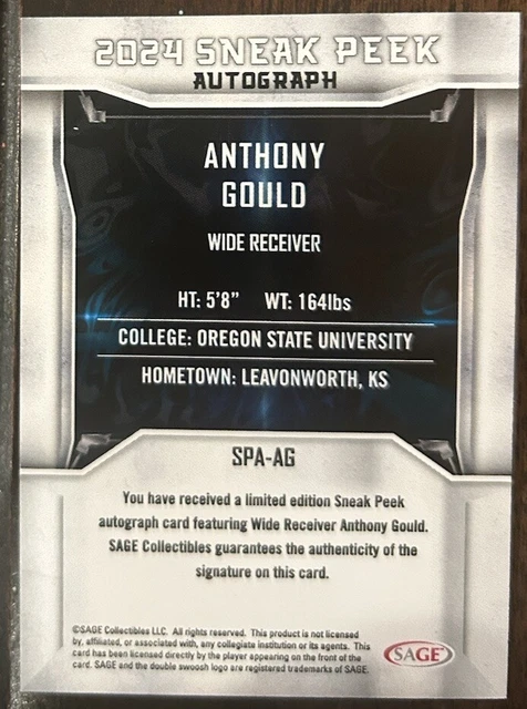 ANTHONY GOULD 2024 Sage Sneak Peak Autografo # SPA-AG auto Oregon State ...