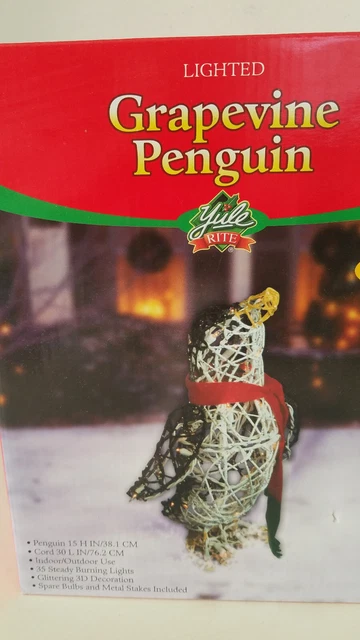 VINTAGE NRFB LIGHTED Grapevine Holiday Penguin Yule Rite Indoor/Outdoor ...