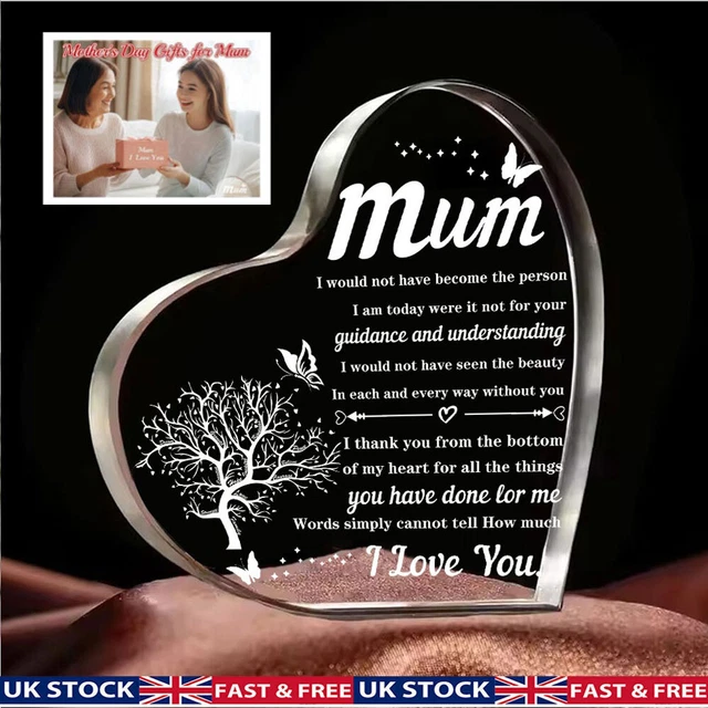 MOTHERS DAY PERSONALISED Gift Best Mum Heart-Shaped Block Acrylic ...