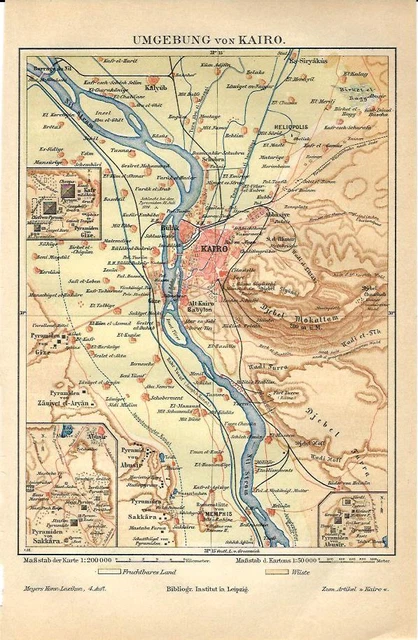 ANCIENT MAP CAIRO & Surroundings Egypt Egypt 1890 Old Antique Map £16. ...