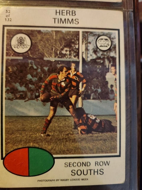VINTAGE 1975 SCANLENS Rugby League Card Herb Timms Souths No 52 Marked ...