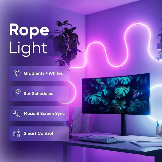 NANOLEAF SMART MULTICOLOUR Rope Light RGB Lighting New White For Gaming ...