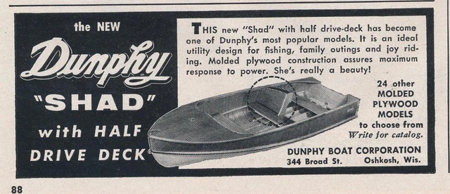 MAGAZINE AD - 1955 - Dunphy Boat Co., Oshkosh, WI - "SHAD" £7.32 ...