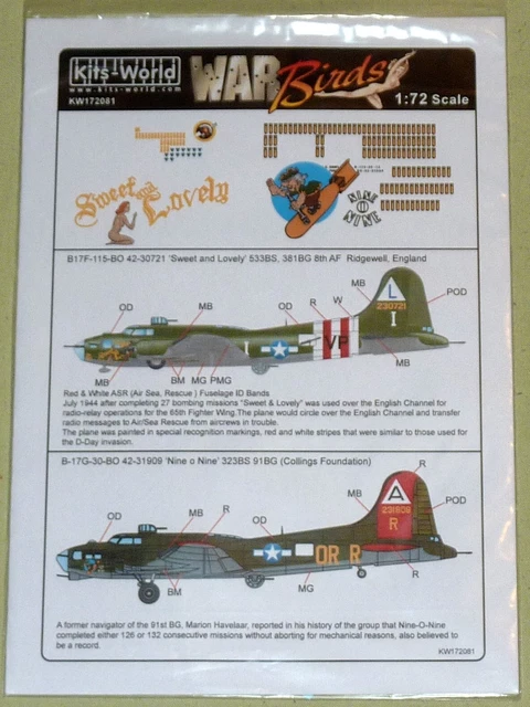 KITS-WORLD DECALS KW172081 B-17F B-17G Flying Fortress decal in 1:72 ...