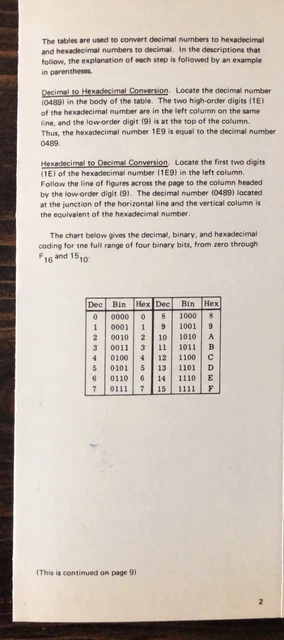 IBM - DECIMAL/HEXADECIMAL Integer Conversion Chart Reference Card £2.46 ...