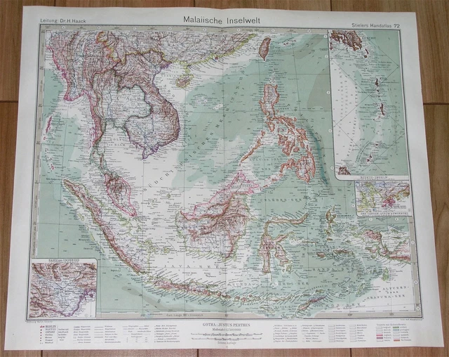 1943 WWII MAP Of China Vietnam Thailand Indonesia Malaysia Singapore ...