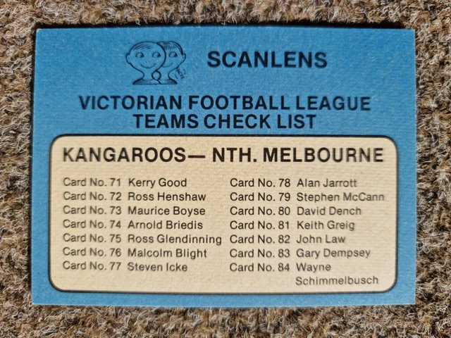 SCANLENS VFL 1981 Footy Card North Melbourne Checklist Logo Pen ...