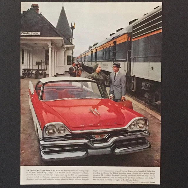 1957 DODGE ADVERTISEMENT Swept Wing Photo Train Station Vintage Car ...