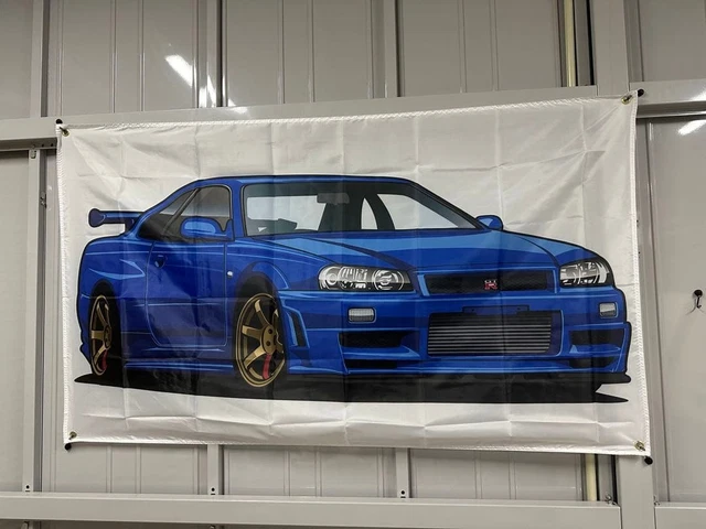 NISSAN SKYLINE R34 GT-R GTR Flag Banner JDM Garage Art Tapestry 3x5ft ...