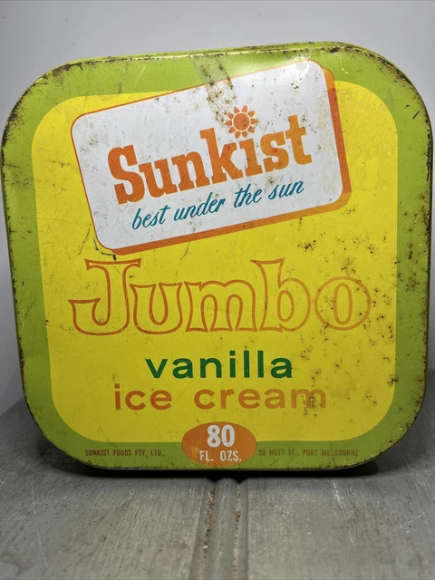 SUNKIST JUMBO VANILLA Ice cream EMPTY Vintage Collectable Tin Container ...