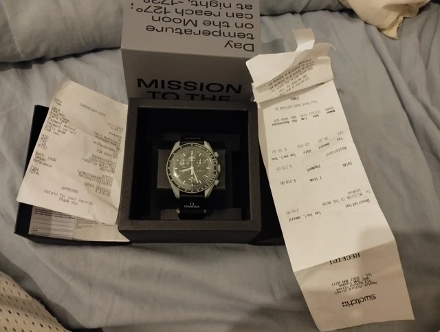 MISSION TO MOON Swatch Omega Speedmaster MoonSwatch box & receipt £330. ...