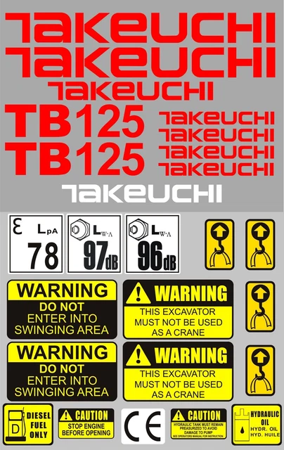 DECAL STICKER SET. TAKEUCHI TB020 & TB125 Mini Digger Pelle Bagger ...