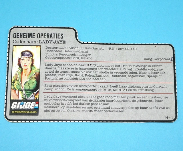 1985 GI JOE LADY JAYE v1 FILE CARD FILECARD NL DUTCH HASBRO EUR 2,99 ...