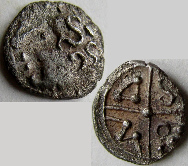 MONNAIE GAULOISE RARE obole en argent à la croix MASO des Séquanes tête ...