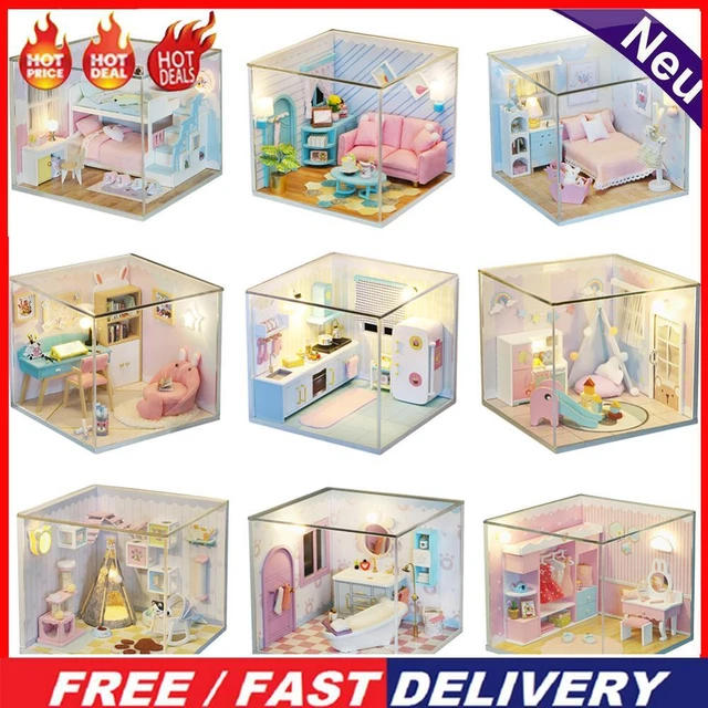 DIY HUT 3D Wooden Doll House Manual Assembling Toys Kit for Kids Birthday Gifts EUR 22,16 ...