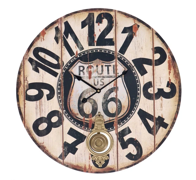 HORLOGE MUR TOUR Pendule Bois Mur Cuisine Vintage Route 66 Horloges ...