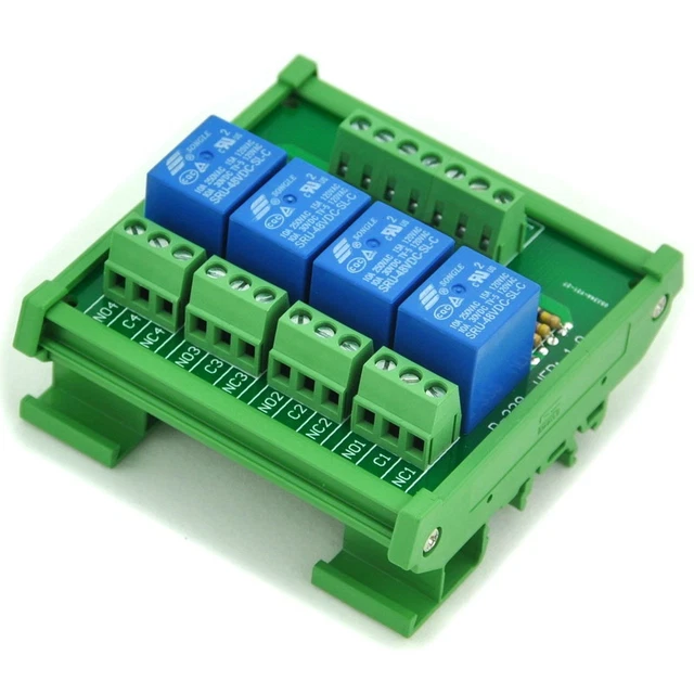 DIN RAIL MOUNT 4 SPDT Power Relay Interface Module, 10A Relay, 48V Coil ...